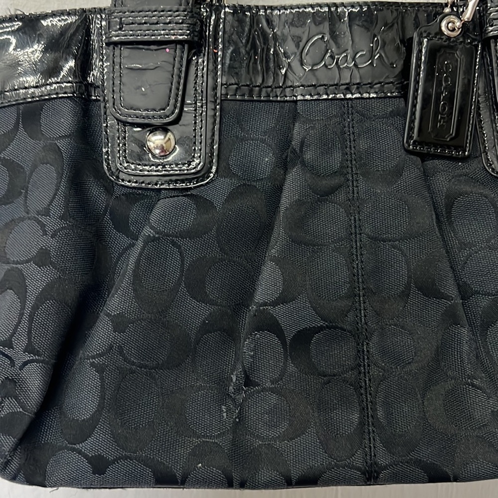 Coach Signature Soho Jacquard Pleated Tote Black - Gem